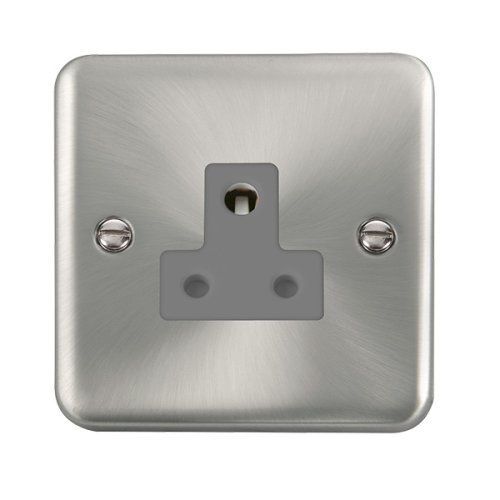 Click Deco Plus Satin Chrome 5A Round Pin Unswitched Socket with Grey ...