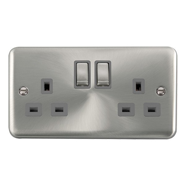 Click Deco Plus Satin Chrome 2 Gang 13A Double Pole Ingot Switched Socket with Satin Chrome ...