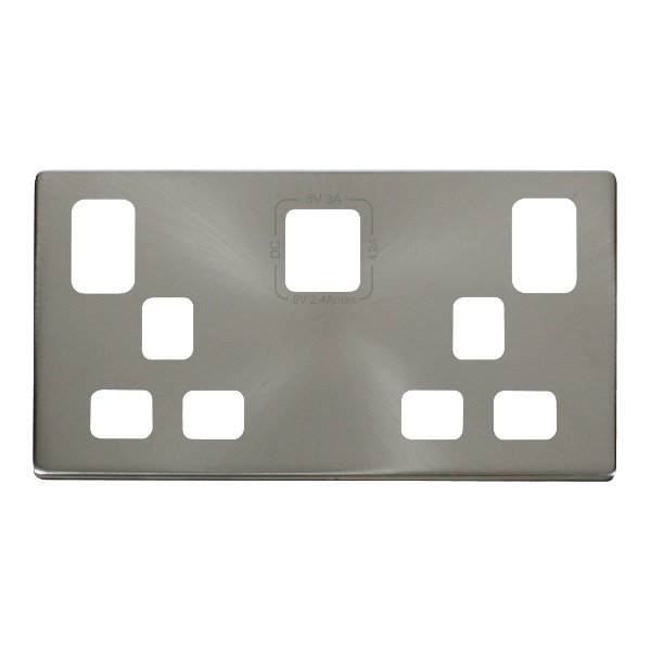 Click Definity Brushed Stainless 2 Gang 13A Switched Safety Shutter ...