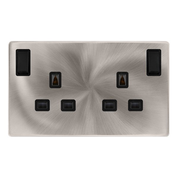 Click Definity Complete Brushed Stainless 2 Gang 13A Double Pole Ingot ...