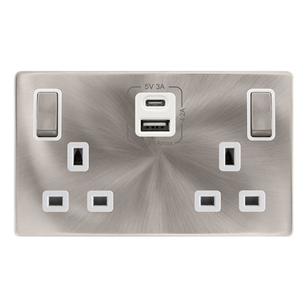 Click Definity Complete Brushed Stainless 2 Gang 13a Ingot Switched