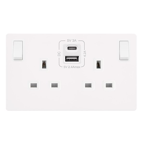 Click Definity Complete Metal White 2 Gang 13A Switched Safety Shutter ...