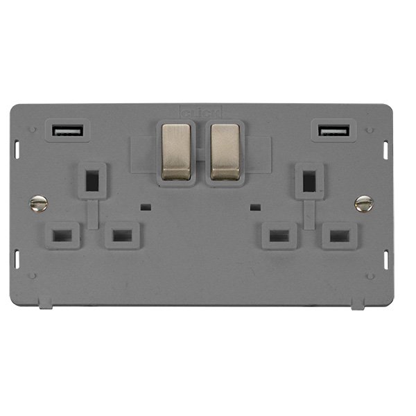 Click Definity Grey 2 Gang 13A Ingot Switched Socket and Twin 2.1A USB ...