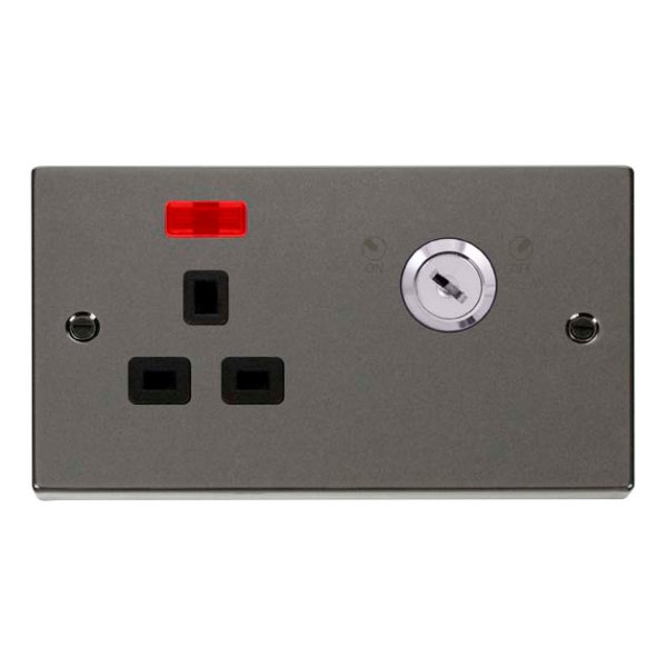 Click Deco Victorian Black Nickel 1 Gang 13A Double Pole Key Lockable ...