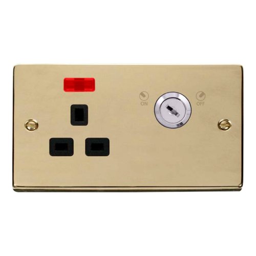 Click Deco Victorian Polished Brass 1 Gang 13A Double Pole Key Lockable ...