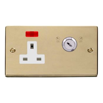 Click Deco Victorian Polished Brass 1 Gang 13A Double Pole Key Lockable ...