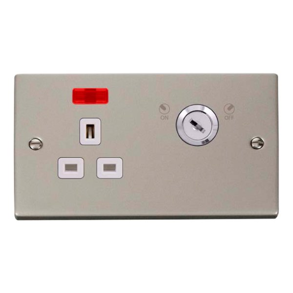 Click Deco Victorian Pearl Nickel 1 Gang 13A Double Pole Key Lockable ...