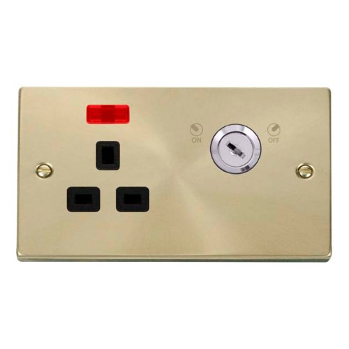 Click Deco Victorian Satin Brass 1 Gang 13A Double Pole Key Lockable ...