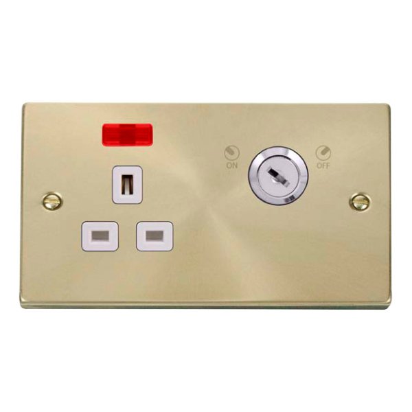 Click Deco Victorian Satin Brass 1 Gang 13A Double Pole Key Lockable ...