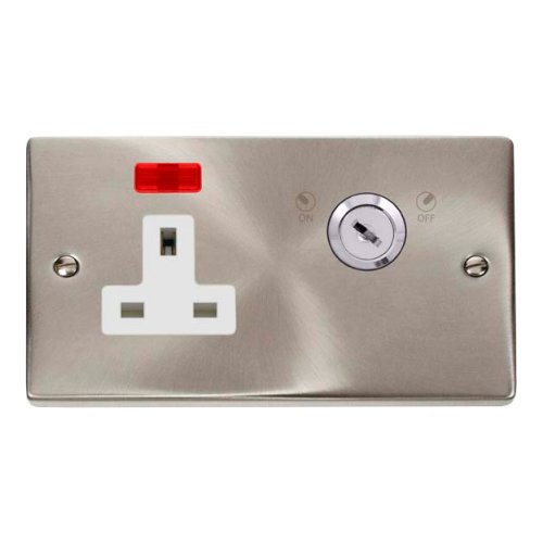 Click Deco Victorian Satin Chrome 1 Gang 13A Double Pole Key Lockable ...