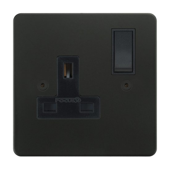 Focus SB Ambassador 1 Gang 13A Switched Socket In Matt Black with Black ...