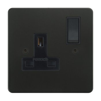 Focus SB Ambassador 1 Gang 13A Switched Socket In Matt Black with Black ...