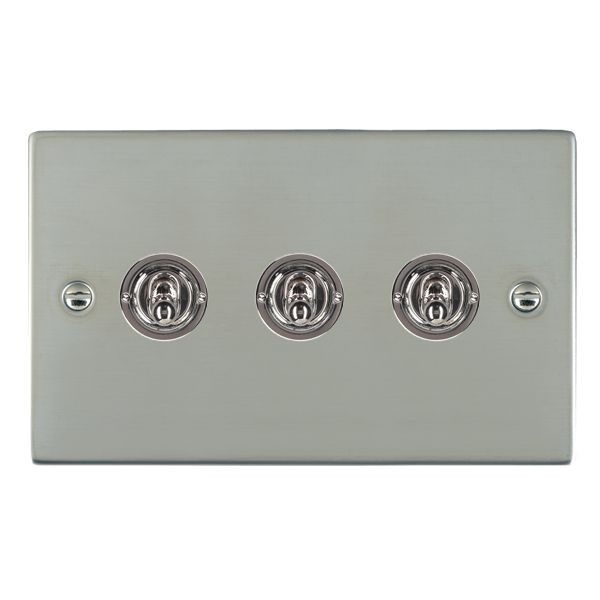 Hamilton Sheer Bright Steel 3 Gang 20AX 2 Way Toggle Switch with Bright ...