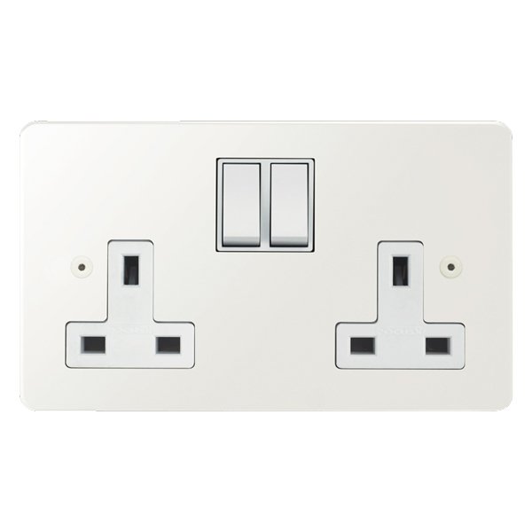 Focus SB Ambassador 2 Gang 13A Switched Socket In Matt White with White ...