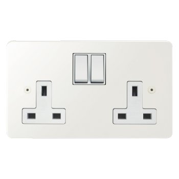 Focus SB Ambassador 2 Gang 13A Switched Socket In Matt White with White ...