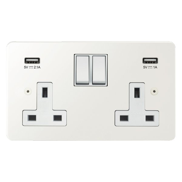 Focus SB Ambassador 2 Gang 13A Switched USB Wall Socket In Matt White ...