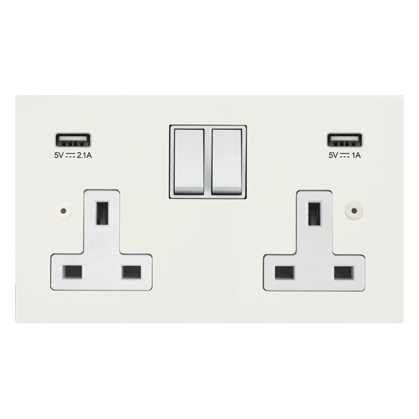 Focus SB Ambassador Square Corners 2 Gang 13A Switched USB Wall Socket ...