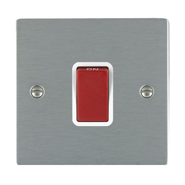 Hamilton Sheer Satin Steel 45A Double Pole Switch with Red Rocker and ...