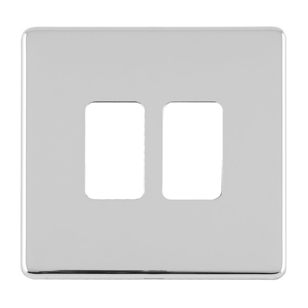 Eurolite Concealed 3mm Polished Chrome 2 Gang Grid Faceplate | UKES