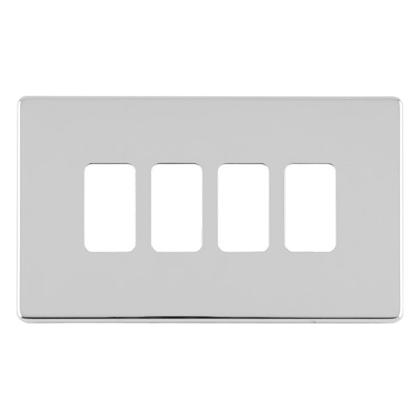 Eurolite Concealed 3mm Polished Chrome 4 Gang Grid Faceplate | UKES