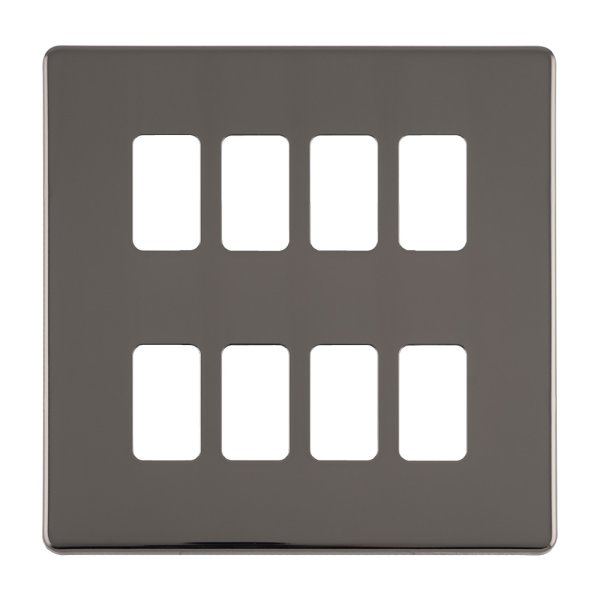 Eurolite Concealed 3mm Black Nickel 8 Gang Grid Faceplate | UKES
