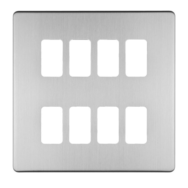 Eurolite Concealed 3mm Stainless Steel 8 Gang Grid Faceplate | UKES