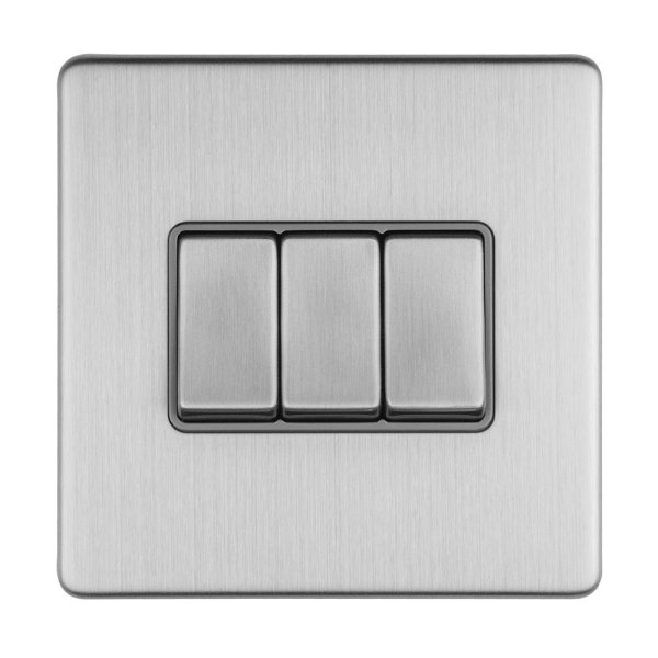 Eurolite Concealed 3mm Stainless Steel 3 Gang 10A 2 Way Switch with ...