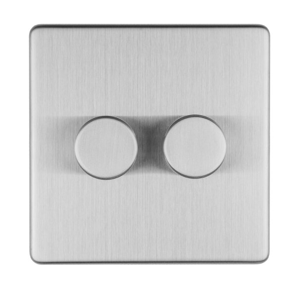Eurolite Concealed 3mm Stainless Steel 2 Gang LED Dimmer Switch | UKES