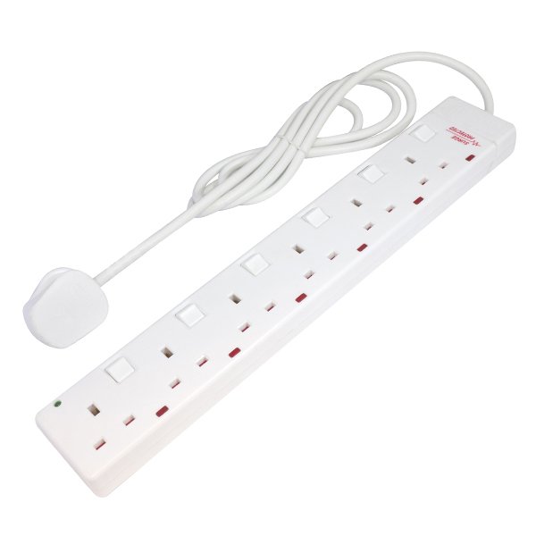 Selectric 2M 6 Gang 13A Anti-Surge/Spike Extension Lead with Green ...