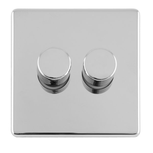 Eurolite Concealed 3mm Polished Chrome 2 Gang LED Dimmer Switch | UKES