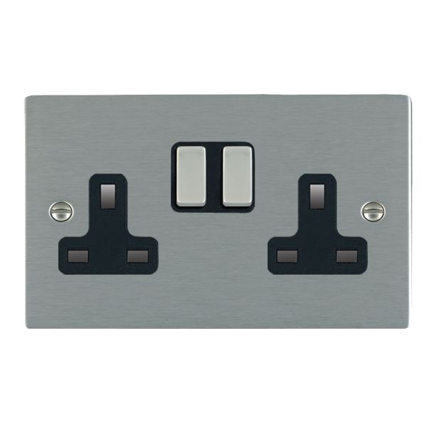 Hamilton Sheer Satin Steel 2 Gang 13A Double Pole Switched Socket with ...