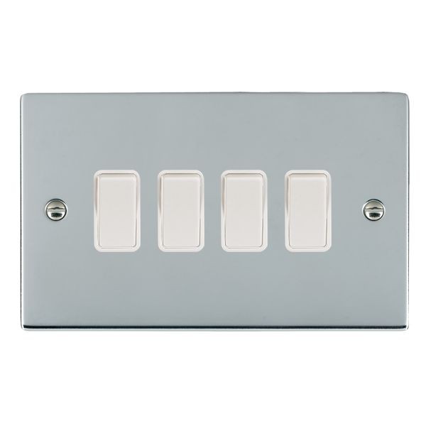 Hamilton Sheer Bright Chrome 4 Gang 10AX 2 Way Switch with White ...