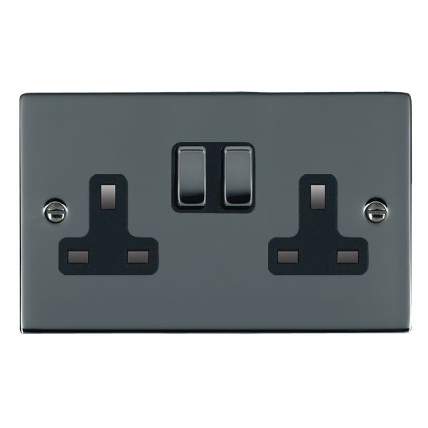 Hamilton Sheer Black Nickel 2 Gang 13A Double Pole Switched Socket with ...