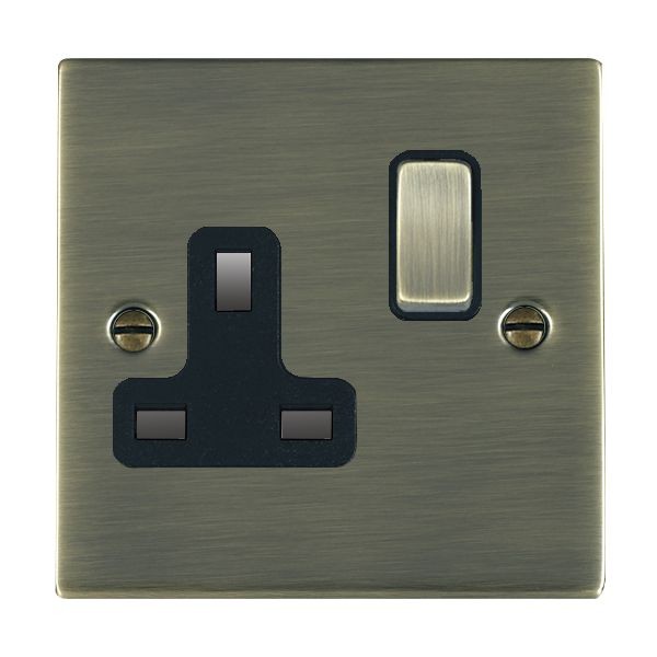 Hamilton Sheer Antique Brass 1 Gang 13A Double Pole Switched Socket ...
