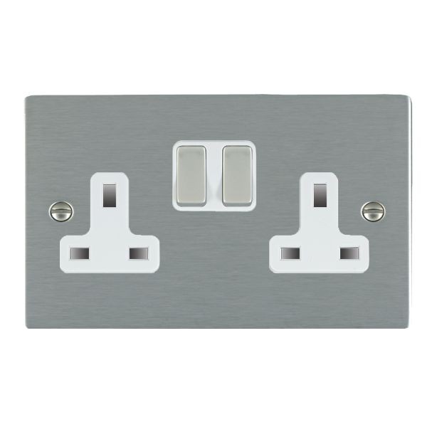 Hamilton Sheer Lacquered Satin Steel 2 Gang 13A Double Pole Switched ...
