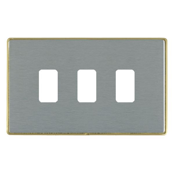 Hamilton Linea-Duo CFX Satin Brass Frame/Satin Steel Plate 3 Gang Grid ...