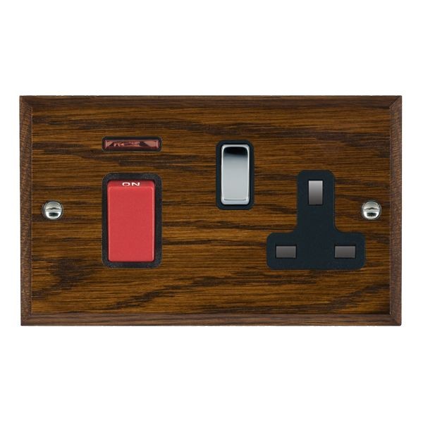 Hamilton Woods Chamfered Dark Oak 45A Double Pole Switch with Red ...