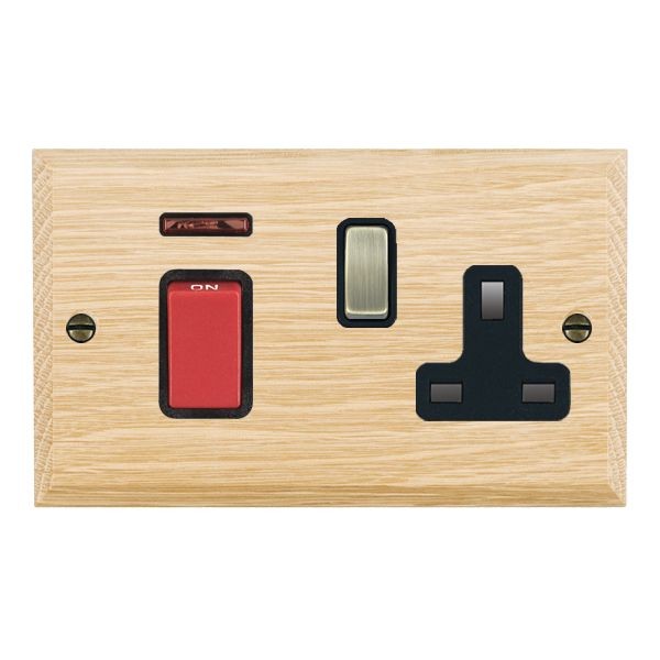 Hamilton Woods Chamfered Light Oak 45A Double Pole Switch with Red ...