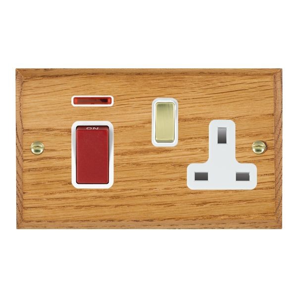 Hamilton Woods Chamfered Medium Oak 45A Double Pole Switch with Red ...