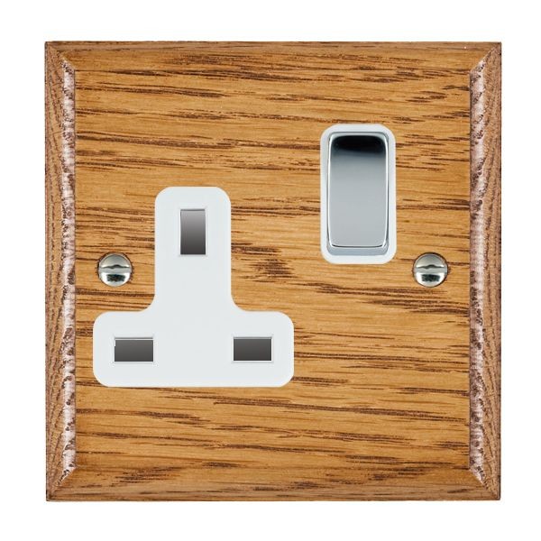 Hamilton Woods Ovolo Medium Oak 1 Gang 13A Double Pole Switched Socket ...