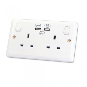 Selectric Double Socket with 2 USB Outlets 2 Gang 13A White | UKES