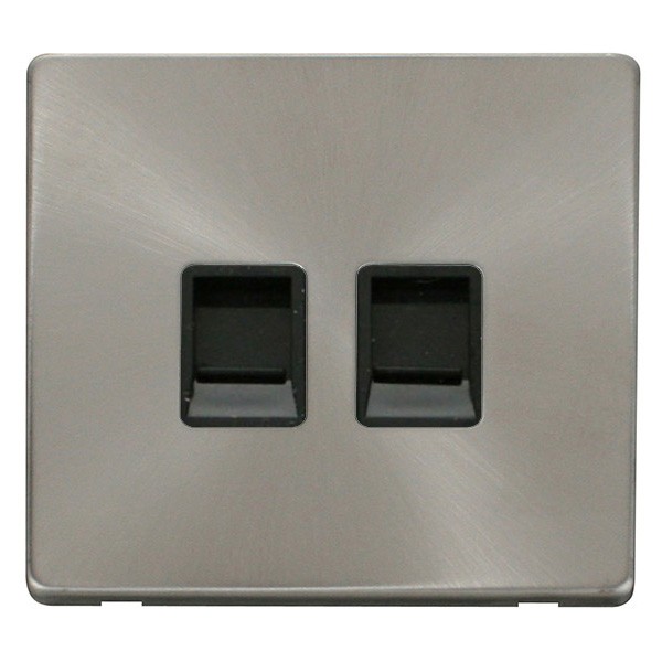 Click Definity Flat Plate Screwless Twin Black RJ45 Socket with Brushed ...