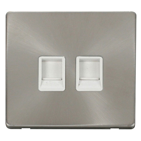 Click Definity Flat Plate Screwless Twin Polar White Rj45 Socket With