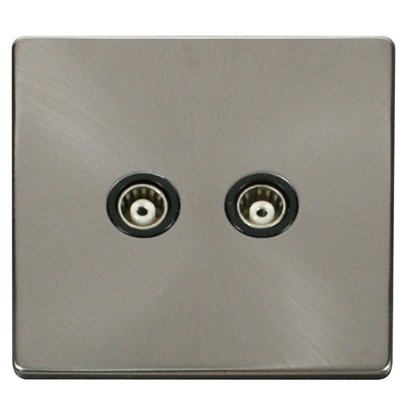 Click Definity Flat Plate Screwless Black Twin Isolated Coaxial Socket ...