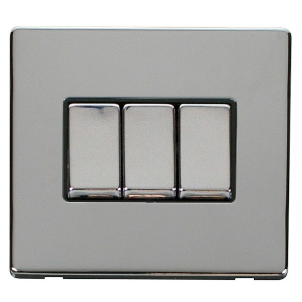 Click Definity Flat Plate Screwless 10AX 3 Gang 2 Way Black Insert with ...