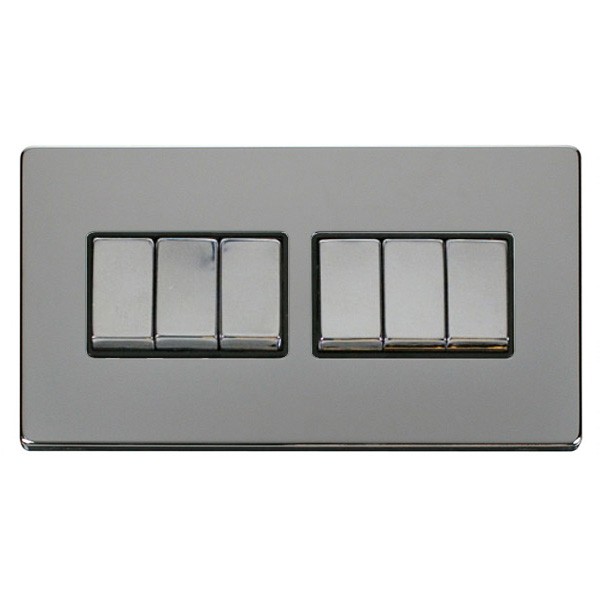 Click Definity Flat Plate Screwless 10AX 6 Gang 2 Way (2 x 3) Black ...