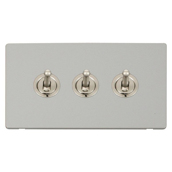 Click Definity Flat Plate Screwless 10AX 3 Gang 2 Way Pearl Nickel ...