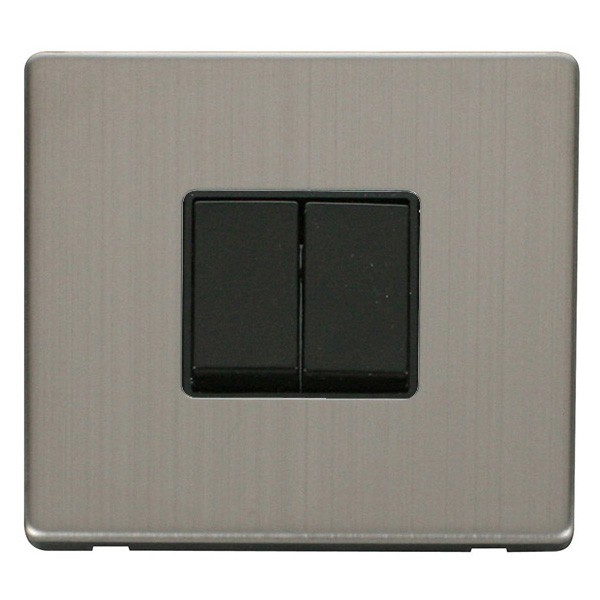 Click Definity Flat Plate Screwless 10AX 2 Gang 2 Way Black Switch with ...