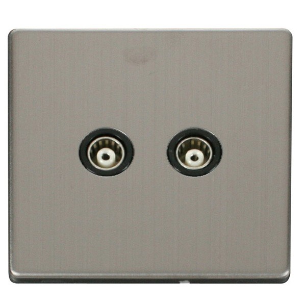 Click Definity Flat Plate Screwless Black Twin Isolated Coaxial Socket ...