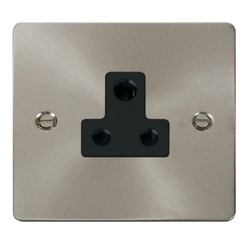 Click Define Brushed Steel Flat Plate 5A Round Pin Socket Outlet with ...